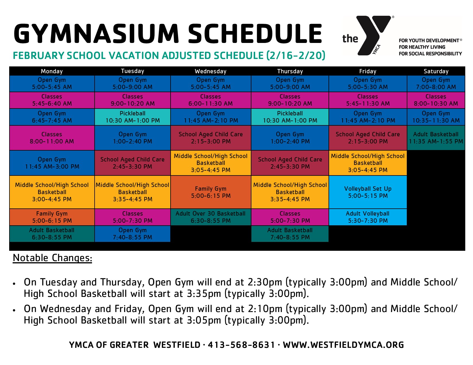 SCHEDULES | YMCA of Greater Westfield